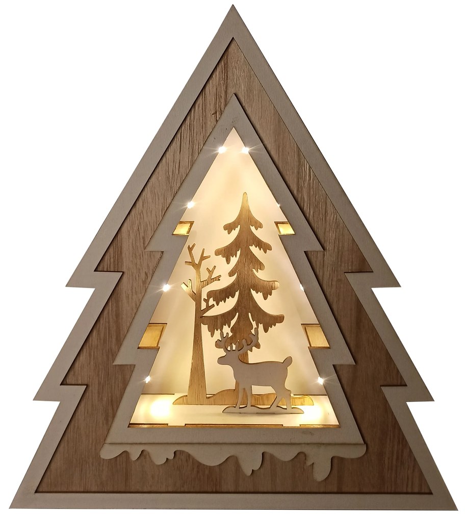 Vánoční dřevěná LED dekorace, jelen v lese