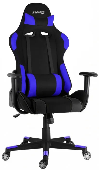 Herní židle Racing PRO ZK-013 TEX — látka, černá / modrá, nosnost 130 kg