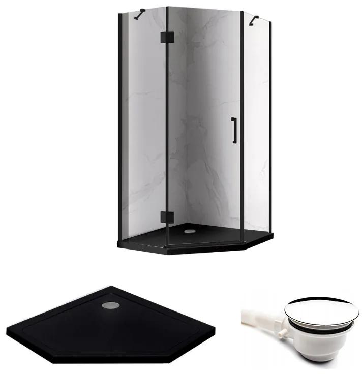 BPS-koupelny Pětiúhelníkový sprchový kout HYD-PK10C 100x100 cm černý/transparent + vanička HYD-PSV-ST08C černá