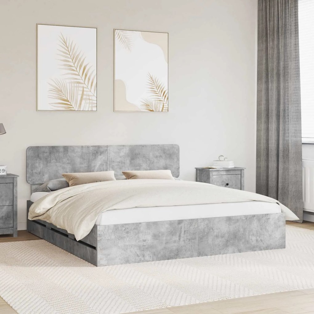 Rám postele s čelo Betonově Šedá 180 x 200 cm Dřevěný materiál 3412160