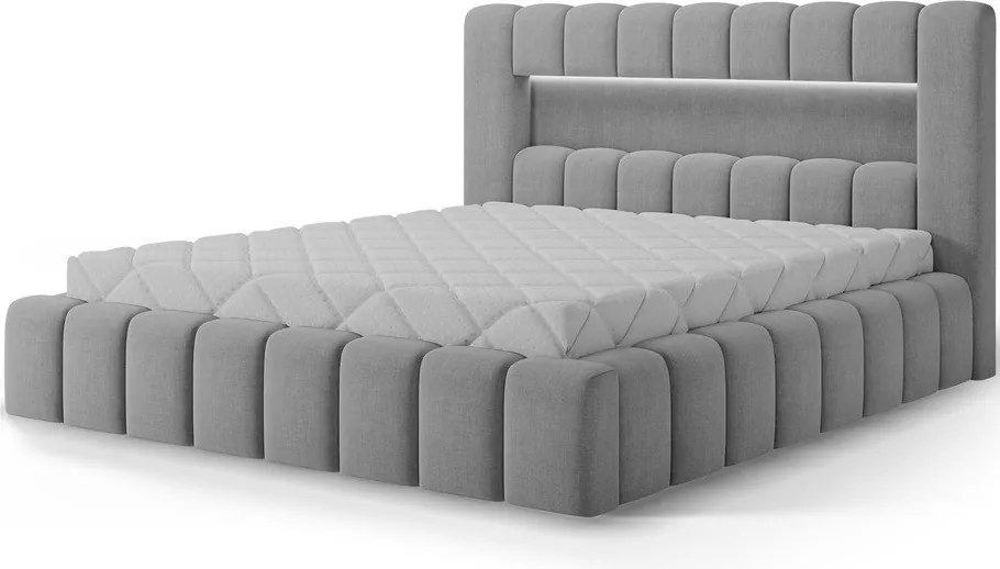 Světle šedá čalouněná dvoulůžková postel s úložným prostorem s roštem 160x200 cm Lamica – ELTAP