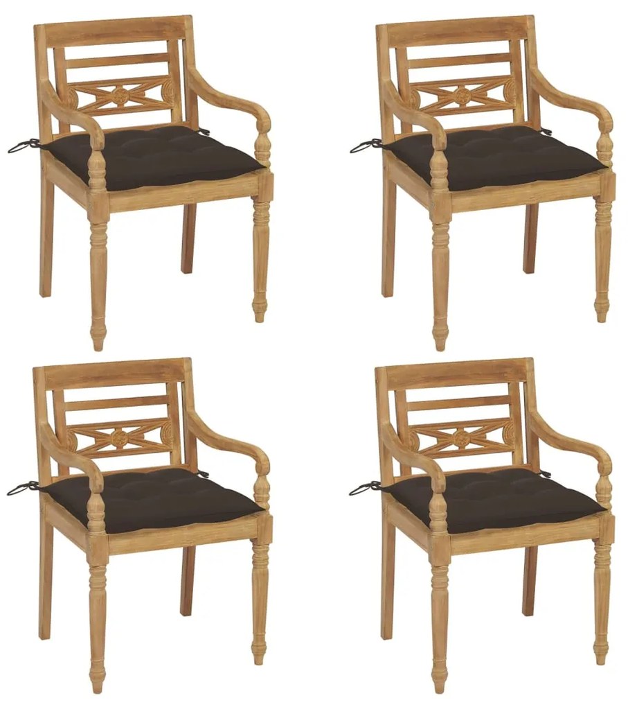 3073318 vidaXL Židle Batavia 4 ks s poduškami masivní teakové dřevo