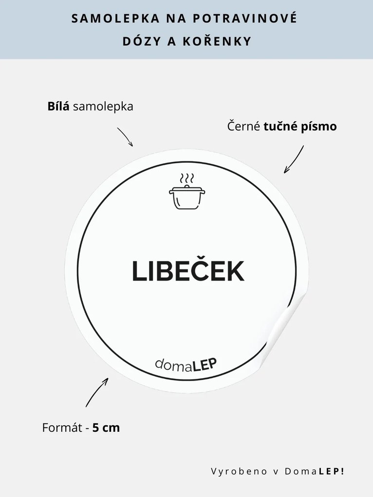 Samolepka na kořenky LIBEČEK bílá 5 cm tučné písmo