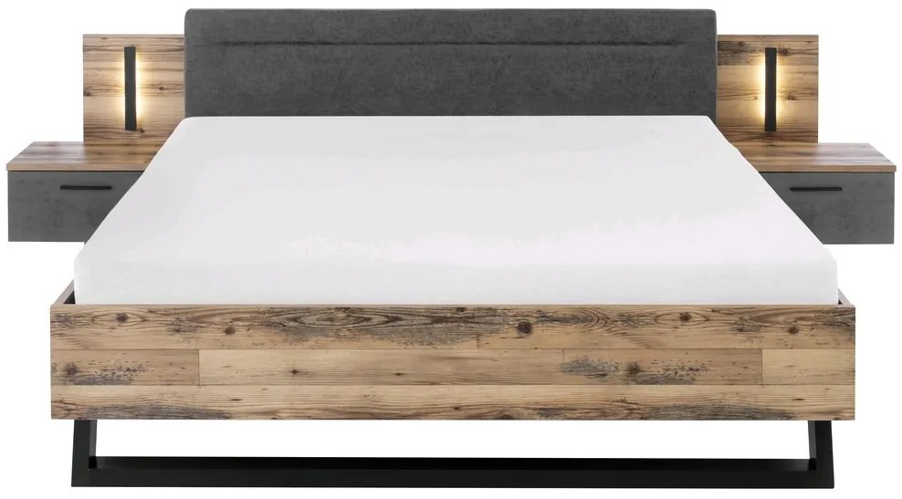 Postel s nočními stolky Sarnia 180x200 cm, srubová prkna/tmavý beton