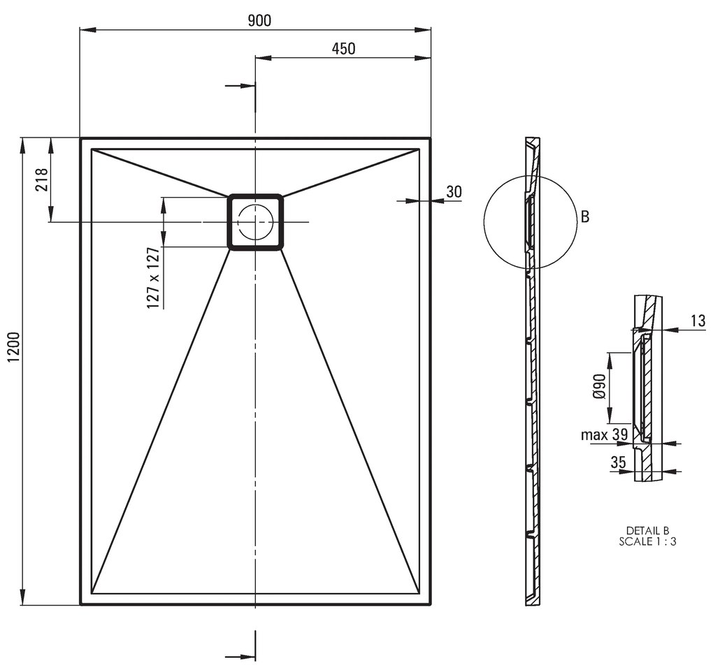 Deante Correo, obdélníková granitová sprchová vanička 120x90x3,5 cm, antracitová-titanium, KQR_T43B
