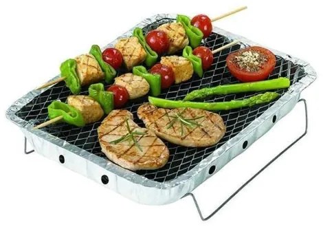 Gril jednorázový 31x24x5cm BBQ včetně 0,5kg uhlí 385019
