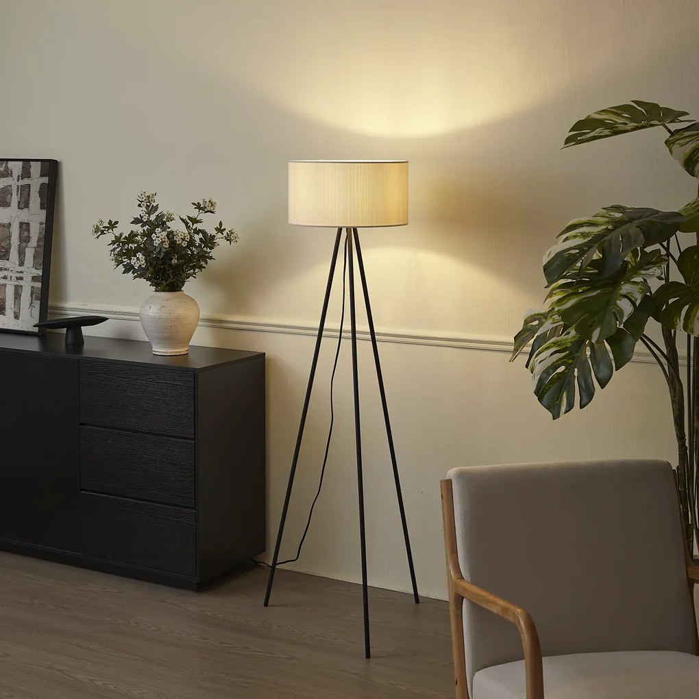 Moderní stojací lampa na trojnožce bílá se sametovým stínidlem - Luz