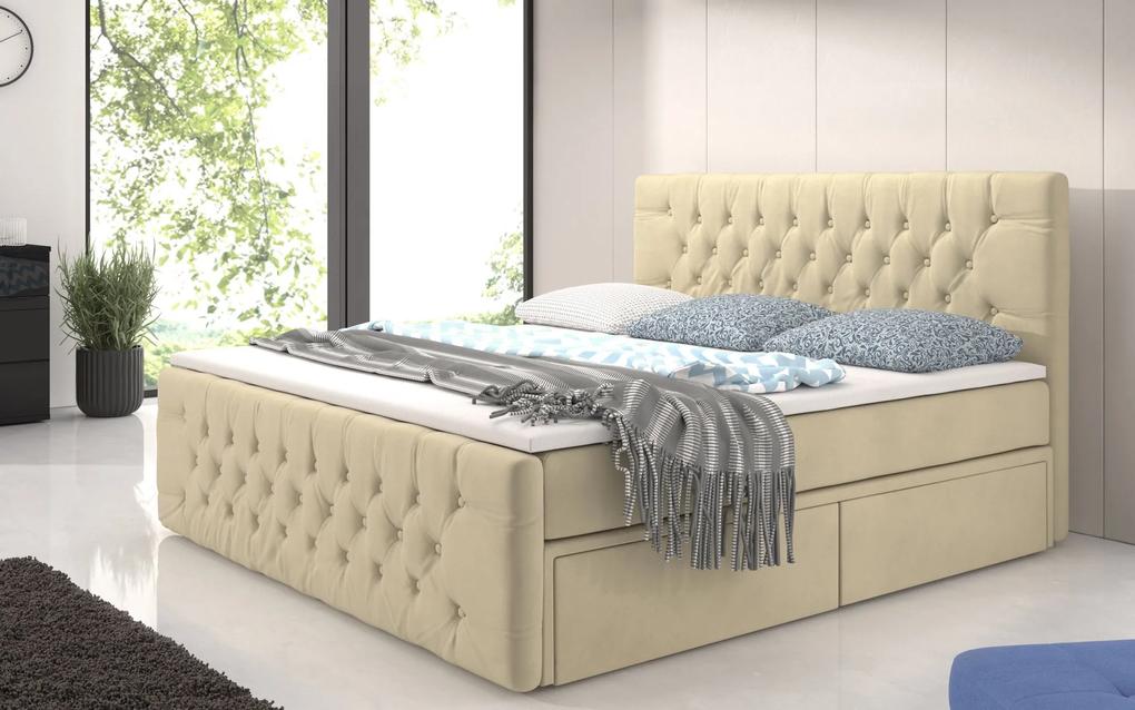 Boxspring postel SOGNARE s úložným prostorem, samet Velikost postele: 160 × 200 cm, Barvy sametu: Modrý samet, Výběr matrace: Oboustranná pružinová…