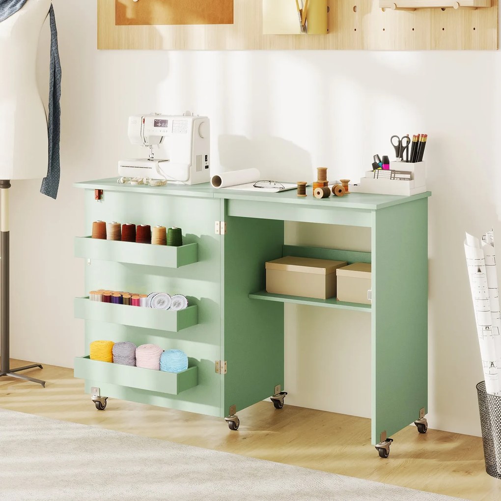 Costway Skládací šicí stůl Rolling Craft Station s – 118,5 × 40 × 79,5 cm