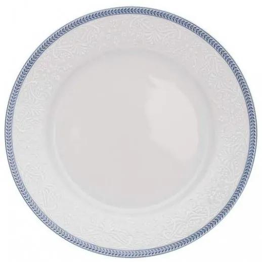 Porcelánový talíř hluboký, Thun, Nina, Bílá krajka - Modrý lem, 22 cm