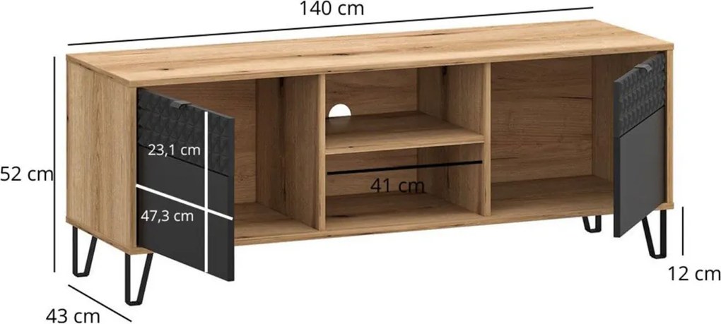 TV stolek 2d (P) dub evok / černý Bellano