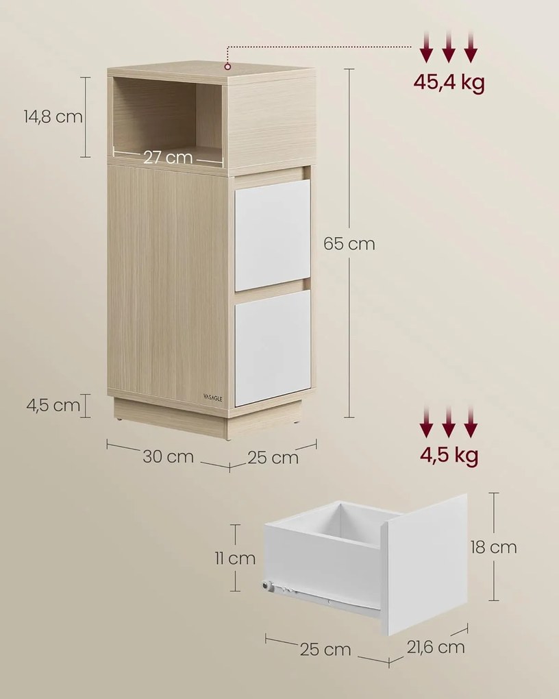 Sada 2 nočních stolků Vasagle Vernon bílá/hnědá