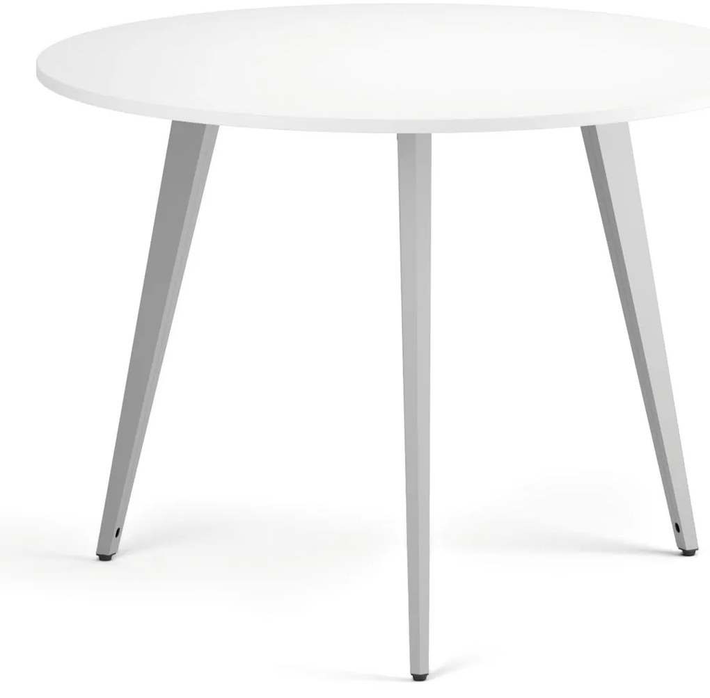 Konferenční stůl PRIMO VIBE, průměr 100 cm, šedostříbrná podnož, bílá