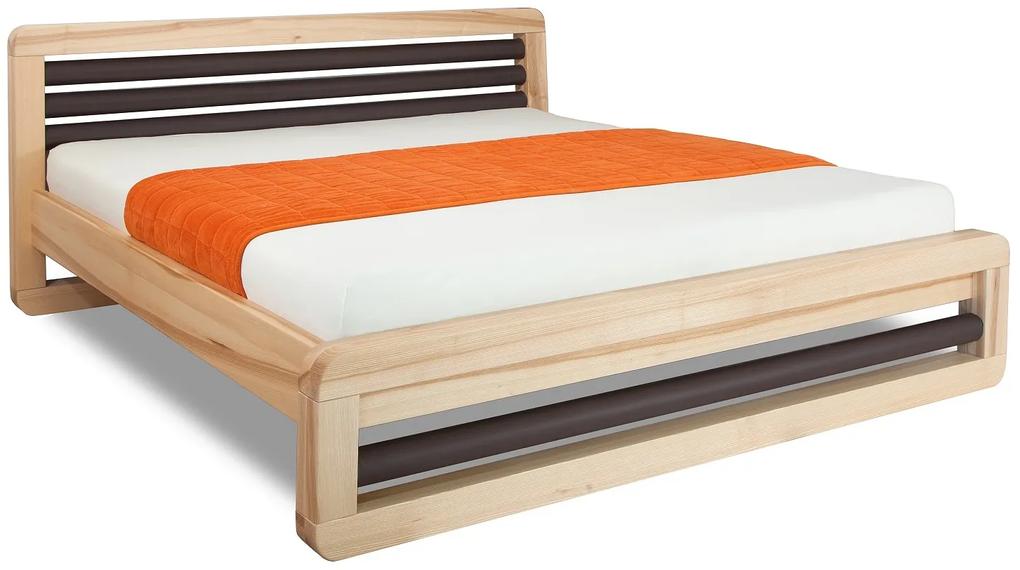 Krajča Manželská postel z masivu Claros 180 x 220 cm (jasan) Povrchová úprava: Karamel, Druh dřeva: Jasan, Barva čalounění: Šedá
