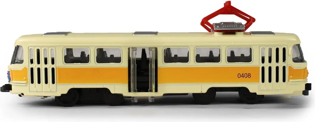 RAPPA Kovová česká retro tramvaj Tatra T3 s otevíracími středními dveřmi - 16 cm - žlutá