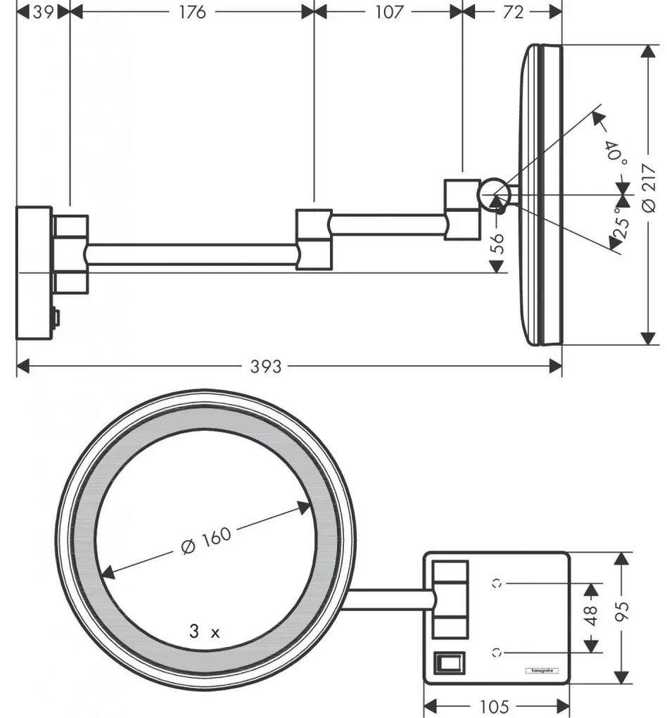 Hansgrohe AddStoris - Kosmetické zrcadlo s LED osvětlením, černá matná 41790670