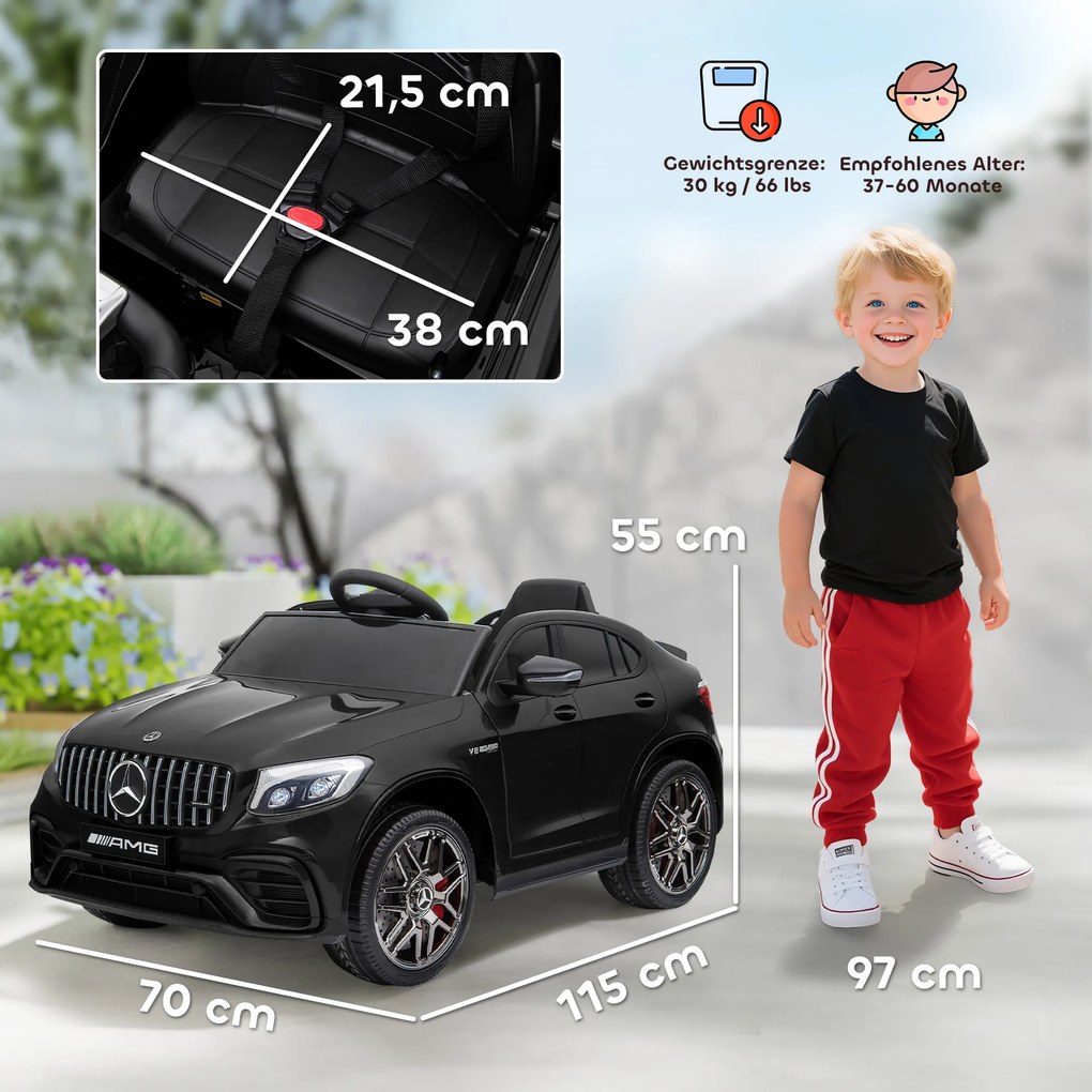 HOMCOM dětské autíčko Mercedes-Benz AMG GLA45 licencované elektrické autíčko s dálkovým ovládáním MP3 bezpečnostní pásy pro 37-60 měsíců Černá
