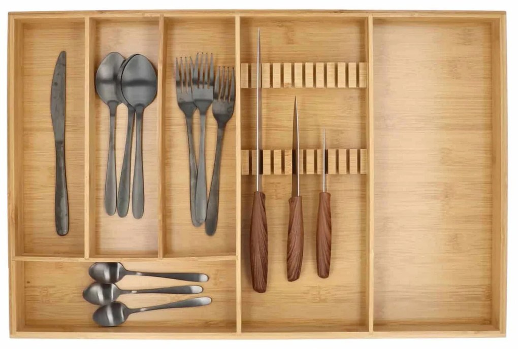 5Five® Organizér na příbory, bambusový příborník s prostorem na nože TIROIR, 58 x 38 cm