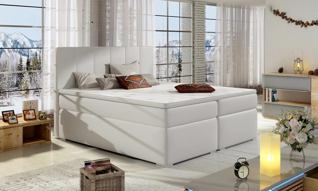 Kontinentální postel Boxspring MARIO bílá ekokůže 180x200cm