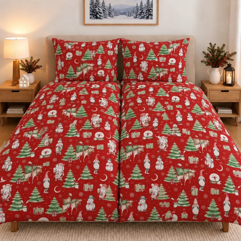 Povlečení bavlněné Vánoční Santa Claus TiaHome - 1x Polštář 90x70cm, 1x Přikrývka 140x200cm