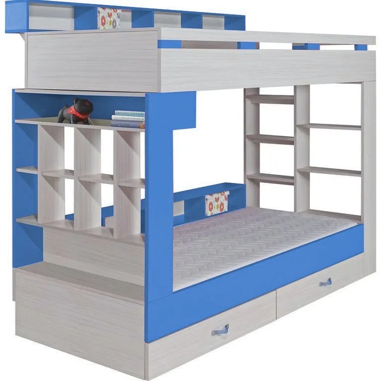 Harmonia Dětská patrová postel s úložným prostorem Adéla - modrá 90x200 cm