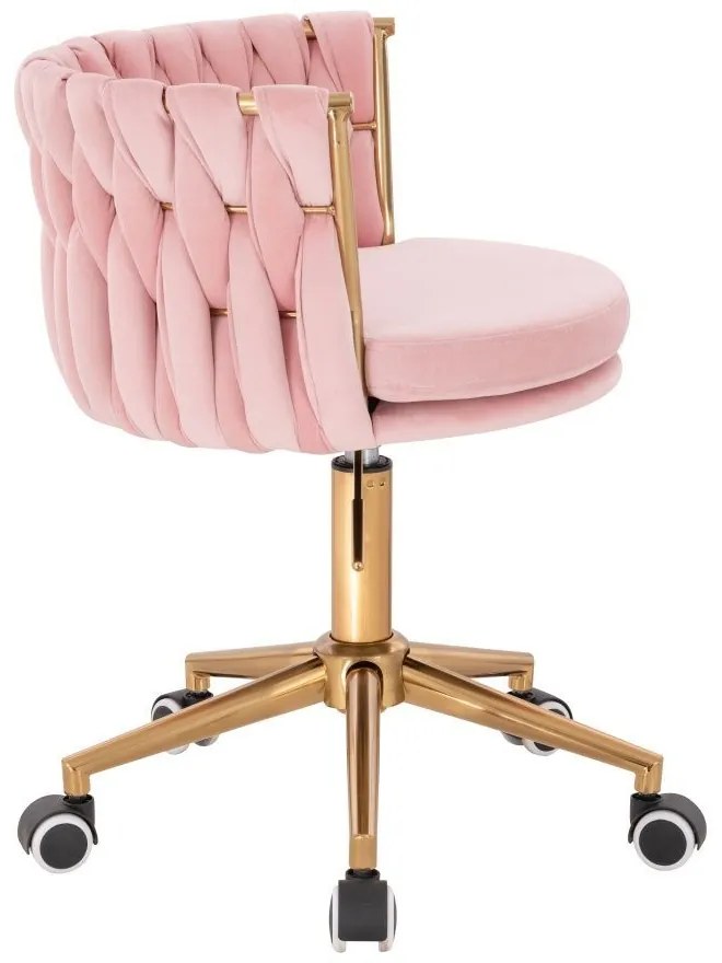 LuxuryForm DESIGN Otočná židle LYON VELUR na zlaté podstavě s kolečky - růžová