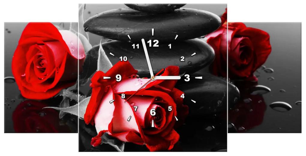 Gario Obraz s hodinami Roses and spa - 3 dílný Rozměry: 30 x 90 cm
