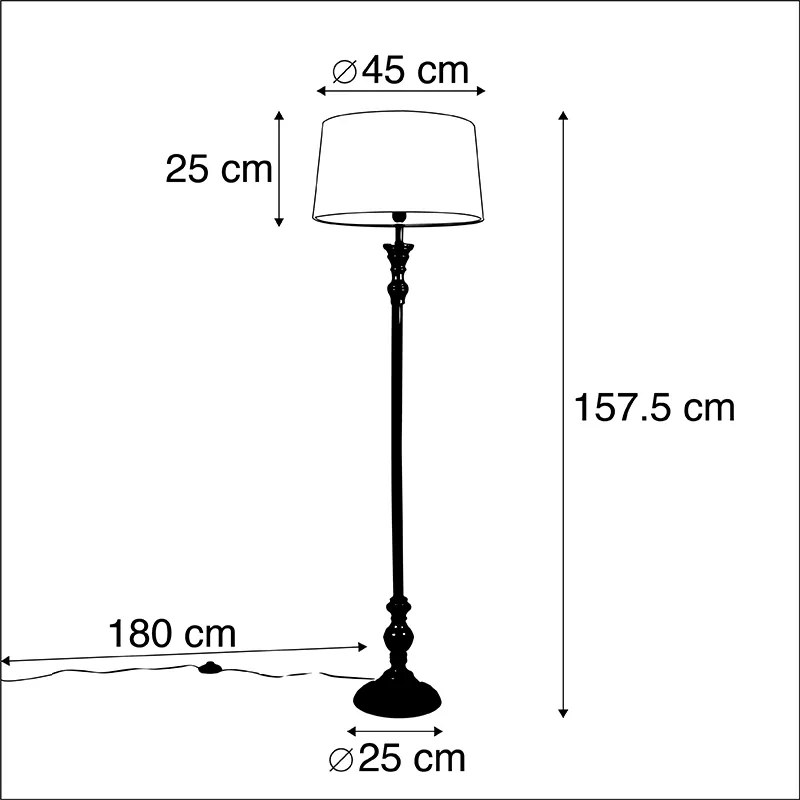 Stojací lampa s bavlněným stínítkem černá se zlatem 45 cm - Classico