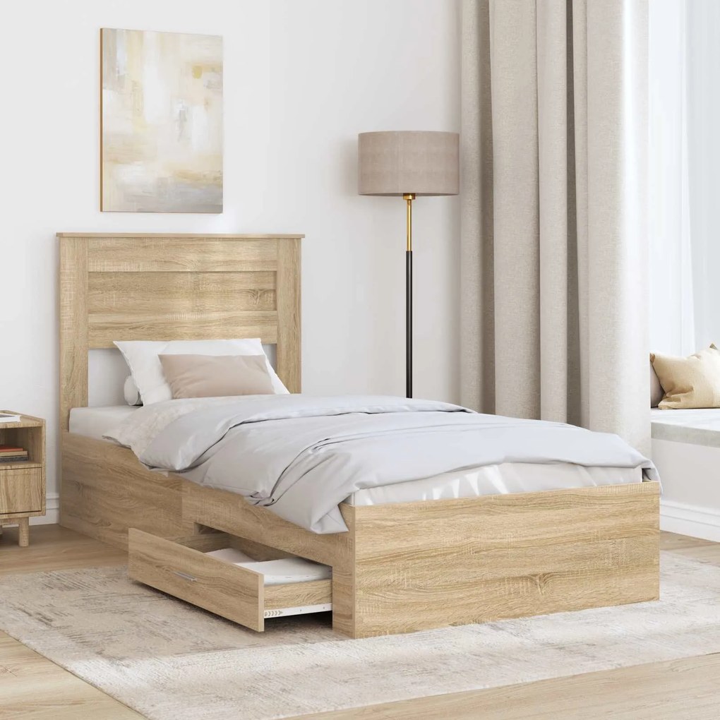 Rám postele Sonoma dub a stříbrná 75 x 190 cm Kompozitní dřevo 3410044