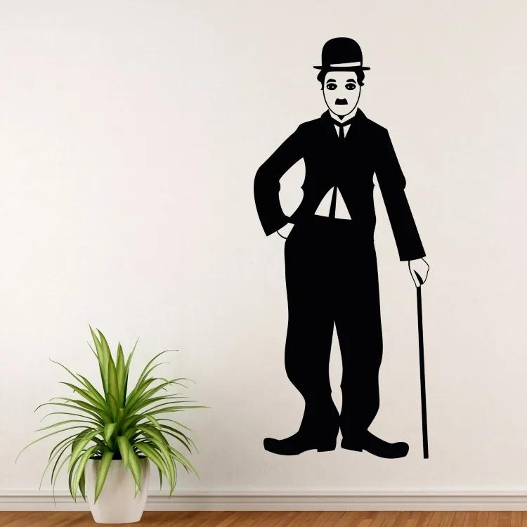 Charlie Chaplin silueta - vinylová samolepka na zeď 80x33cm