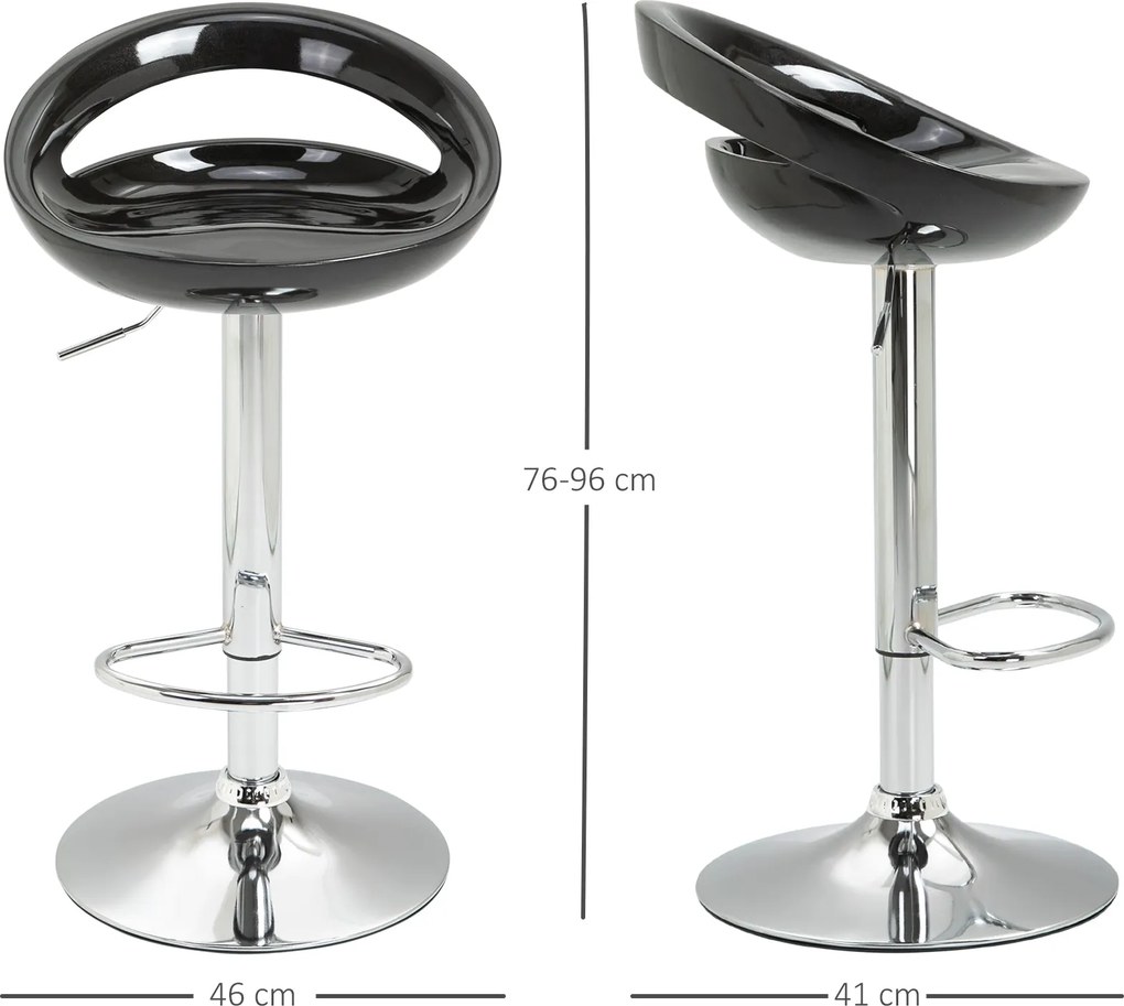 HOMCOM Set 2 Vysokých Barových Židlí, otočné o 360°, s opěrkou a opěrkou na nohy, nastavitelná výška, ocelová základna, pro jídelnu a kuchyň, 46x41x7…