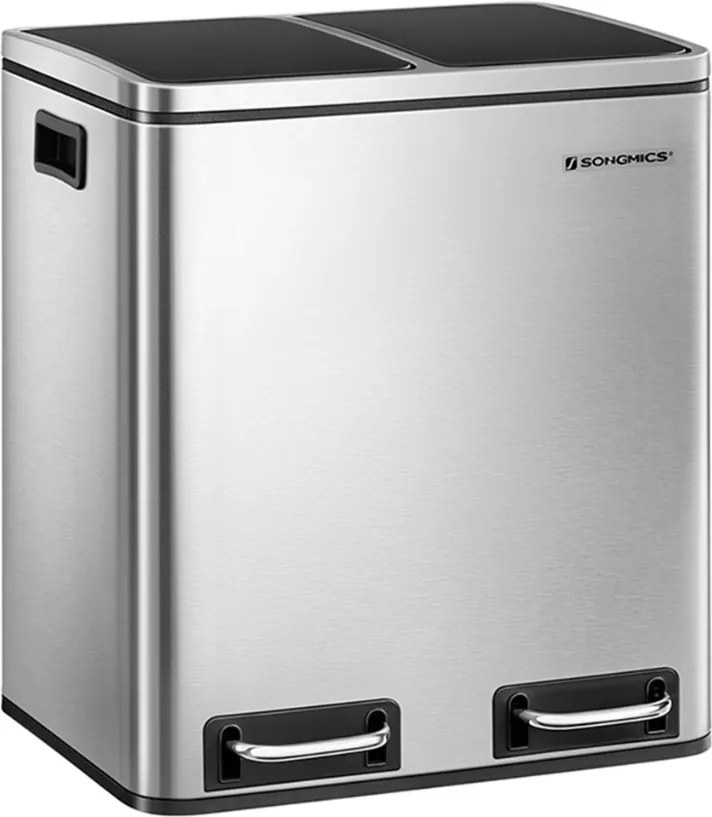Koš na třídění odpadu SORT 30l (2×15l), stříbrná/černá SongmicsHome