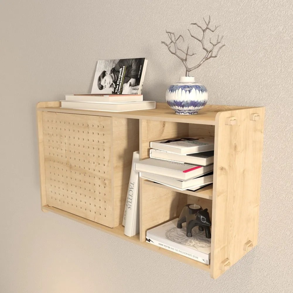 Nástěnná knihovna v dekoru dubu v přírodní barvě 65x30 cm Sima – Kalune Design