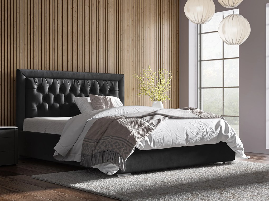 Eka Čalouněná postel Mona 90x200 cm Barva látky Trinity: (2315) Tmavá šedá, Úložný prostor: S dřevěným rámem úložného prostoru