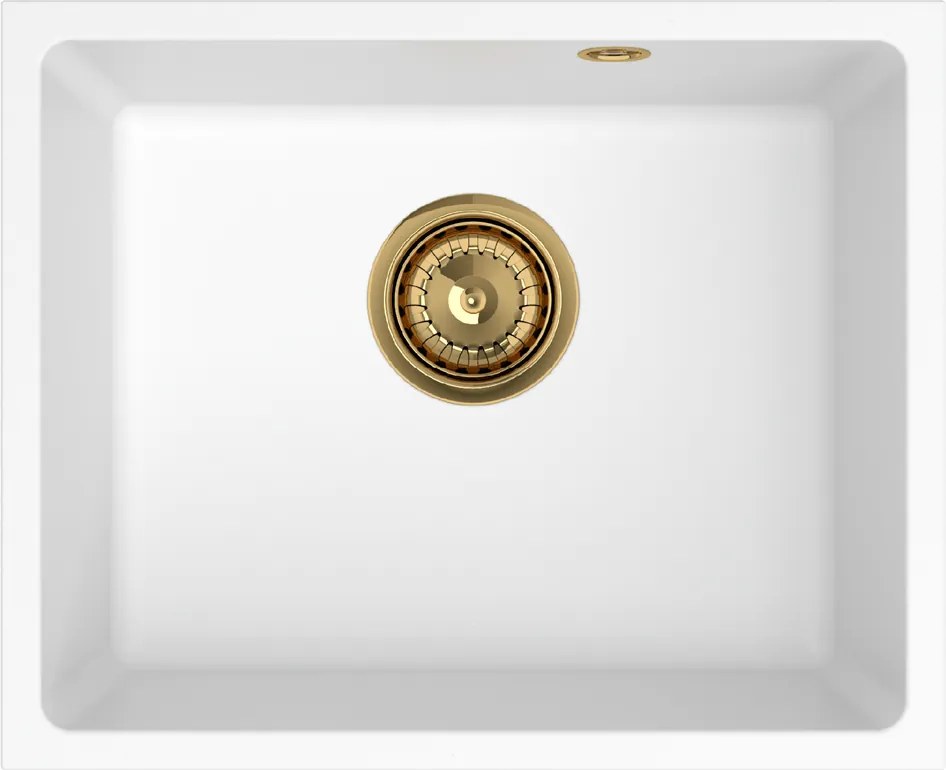 Sink Quality Crypton 55, kuchyňský granitový dřez 460x375x205 mm + zlatý sifon, bílá, SKQ-CRY.W.1KBO.55.XG