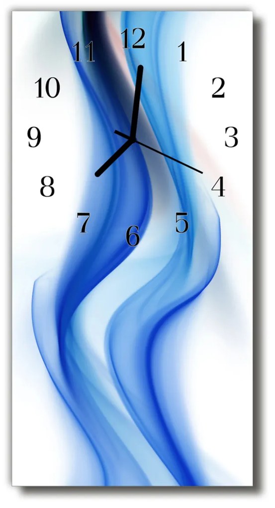 Skleněné hodiny vertikální  Umělecké čáry, vlna, modrá