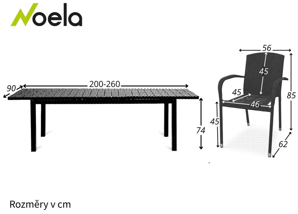 Noela Zahradní jídelní set Grande Lungo + 10x ratanová židle Roma