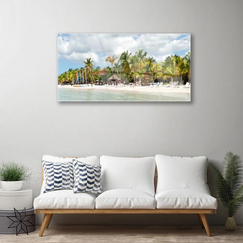 Obraz na skle Pláž Palma Stromy Krajina 140x70 cm