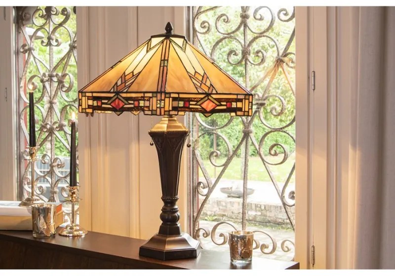 Stolní lampa Tiffany Merla béžovo červená – 75 cm