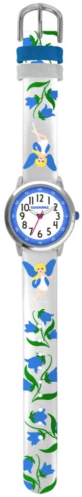 Stříbrné třpytivé dívčí hodinky s modrými vílami CLOCKODILE FAIRIES CWG5083