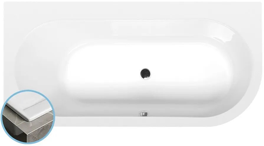 Polysan ASTRA L SLIM 165 x 80 x 48 cm 33611S asymetrická vana levá bílá