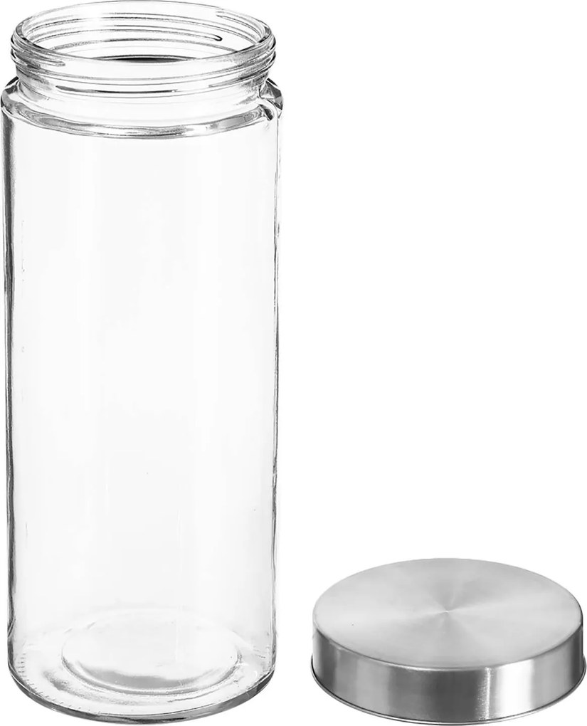 Skleněná nádoba na potraviny s víkem z nerezové oceli, 2000 ml