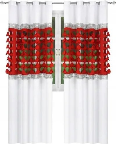 Závěs s červeným ažurem 3D 145x250 Bílý Zirkony Oka LENYH3ZP
