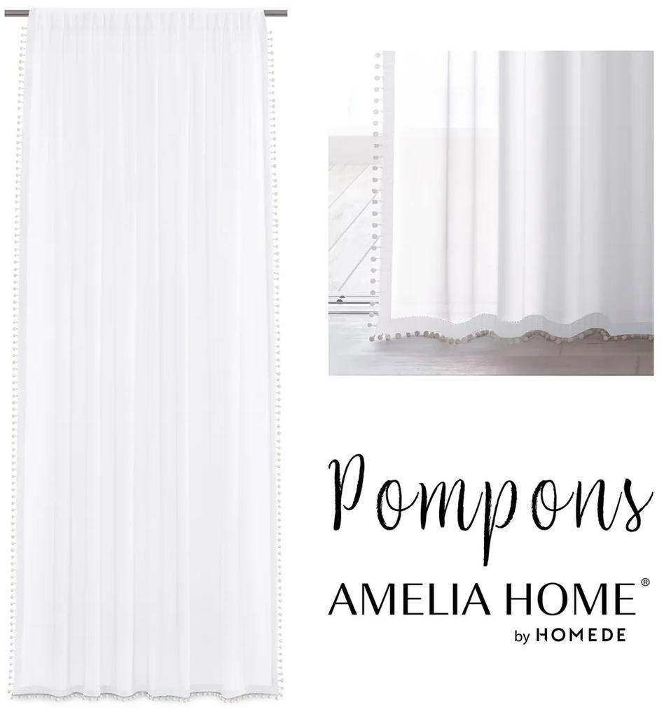 Záclona AmeliaHome Pompons Brinna II bílá