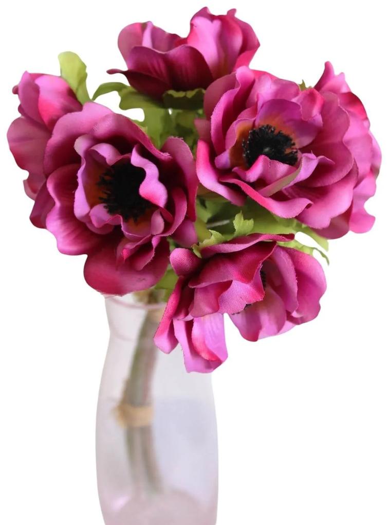 Růžová umělá kytice z anemoniek 27cm