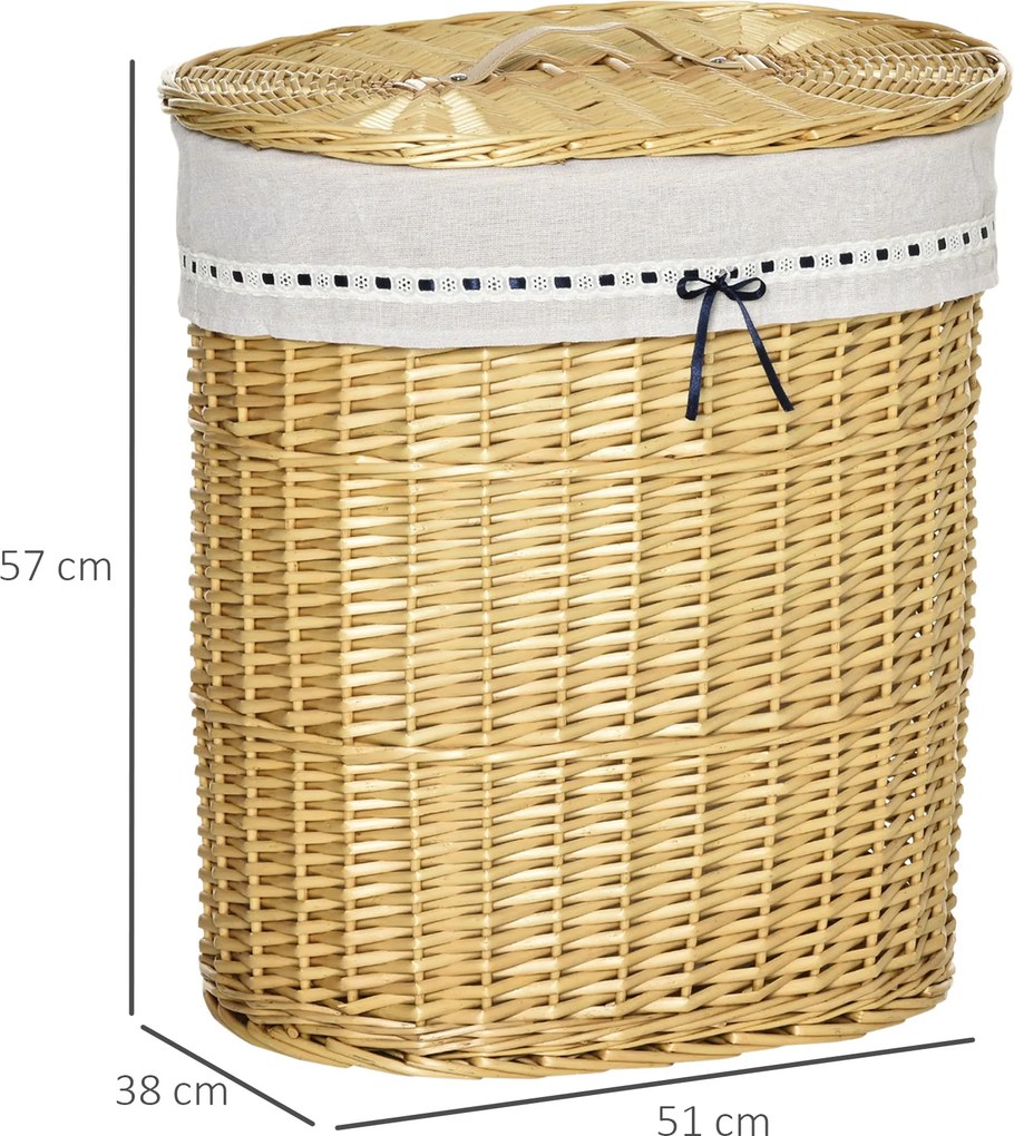 HOMCOM Koš na prádlo s víkem z proutí 100L 51x38x57cm Přírodní box na prádlo do ložnice a koupelny | Aosom.de