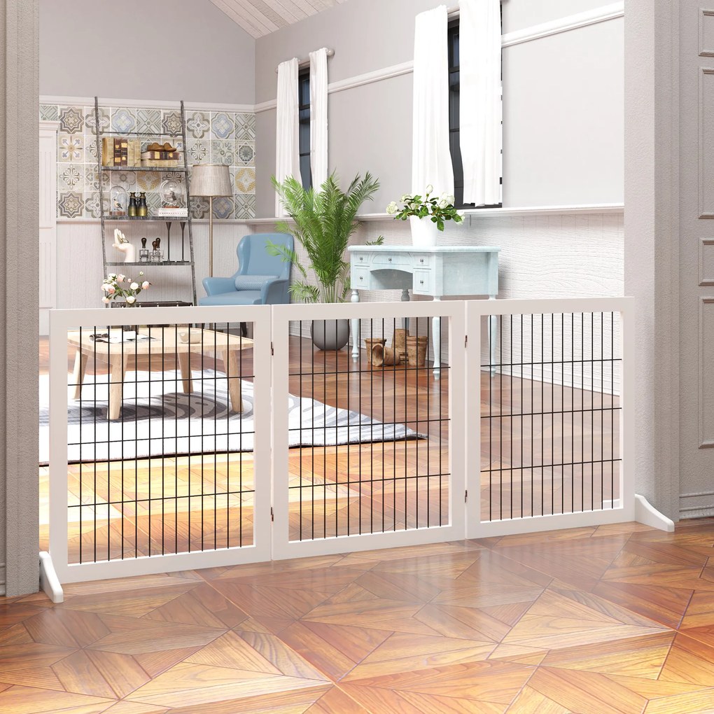 PawHut zábrana pro psy ochranný plot schodišťová brána 185 x 36 x 71 cm z borovicového dřeva v bílé barvě, ideální pro ochranu dveří a bezpečnost psů…