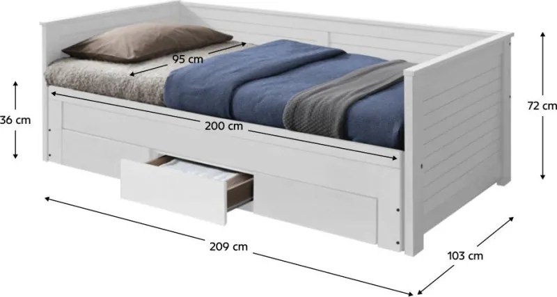 Rozkládací postel 90/180x200, bílá, GORETA Kondela 0000252396