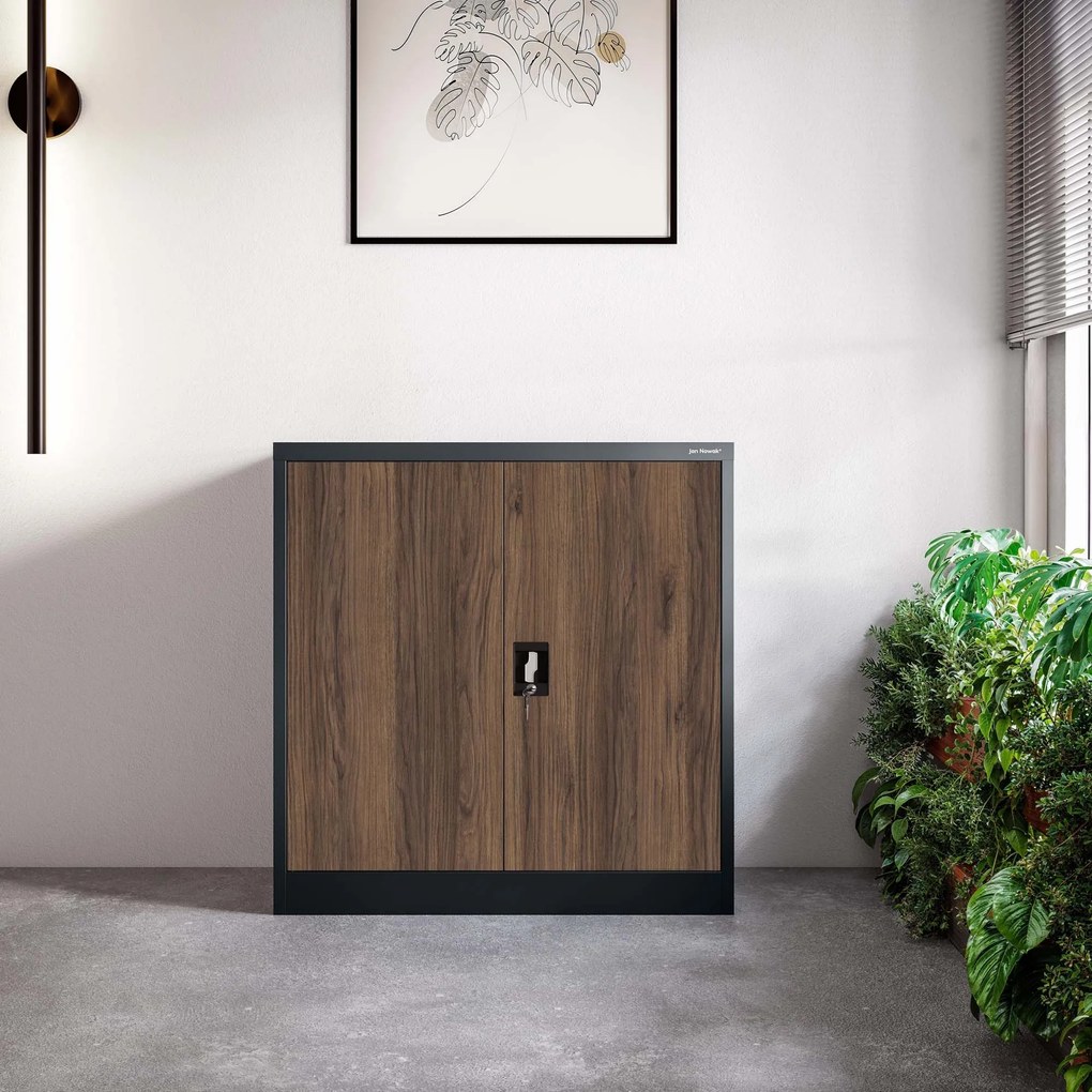 Nízká skříň na spisy a dokumenty, antracit/ořech, 900x930x400 mm: BEATA Eco Design