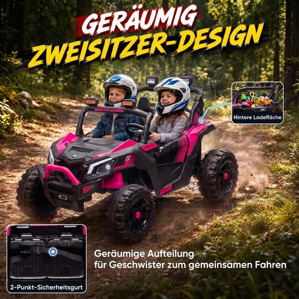 AIYAPLAY Dětské elektrické auto UTV pro dva, růžové